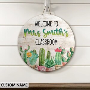 Personalized Teacher Door Sign, Potted Plants Classroom Door Sign ...