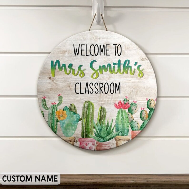 Personalized Teacher Door Sign, Potted Plants Classroom Door Sign ...
