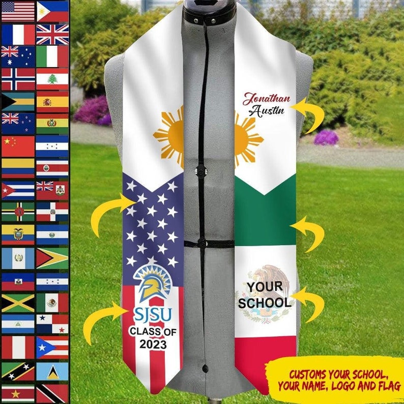 Personalized Congrats Graduation Stole, Mixed Two Flag Graduation Stole ...