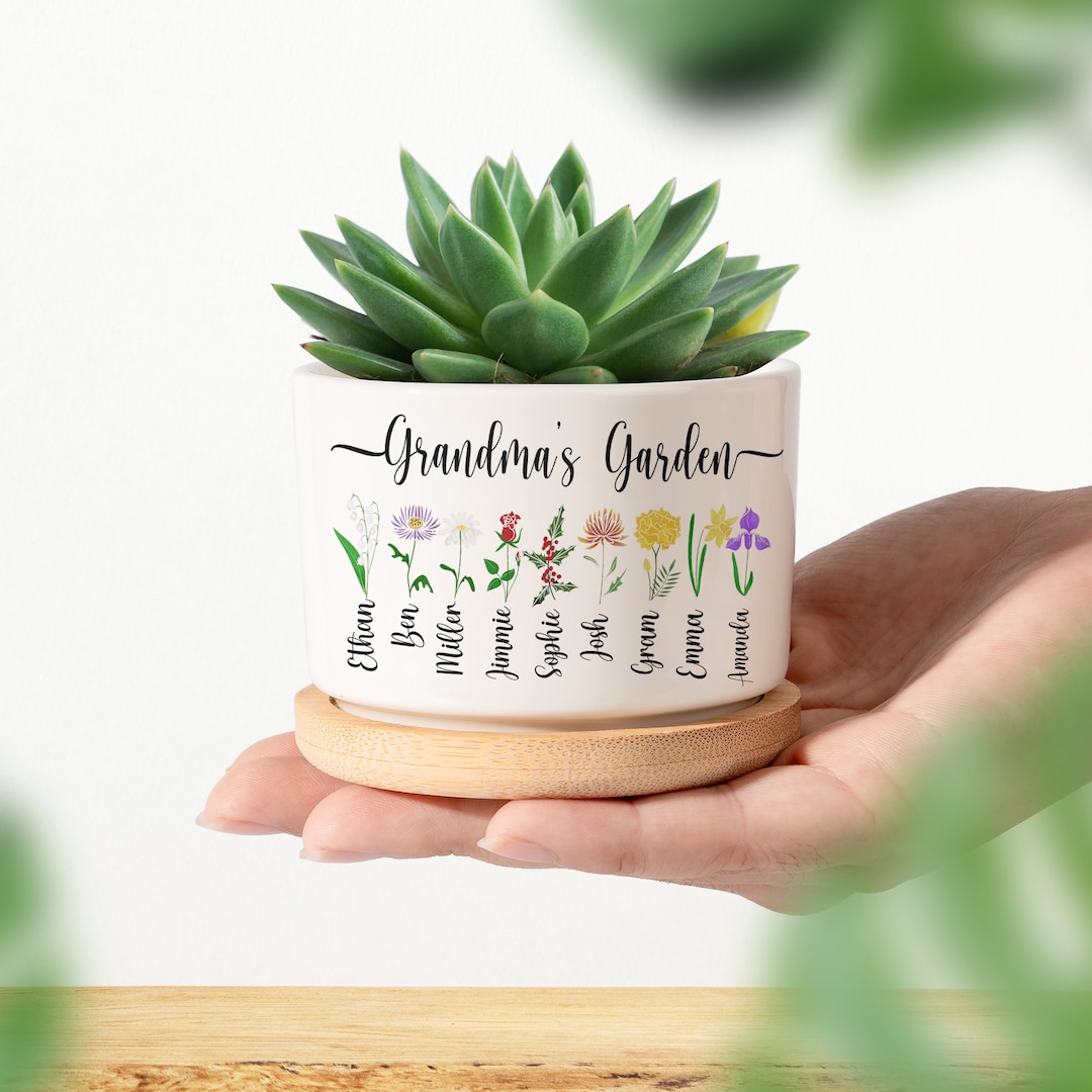 Personalized Grandma Birth Month Flower Plant Pot, Grandma's Garden ...