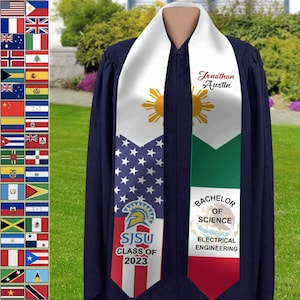 Personalized Congrats Graduation Stole, Mixed Two Flag Graduation Stole ...