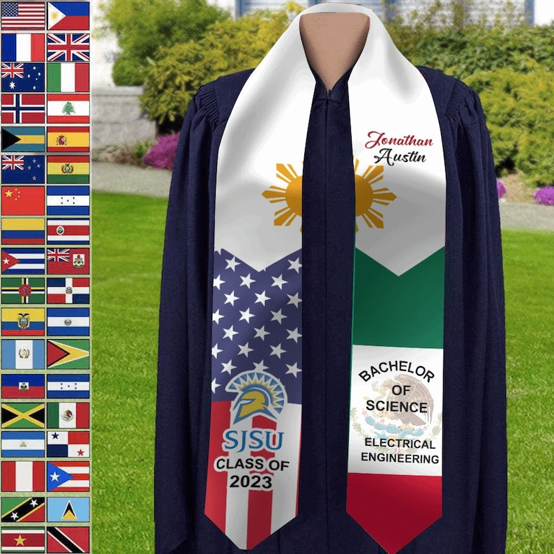 Personalized Congrats Graduation Stole, Mixed Two Flag Graduation Stole ...