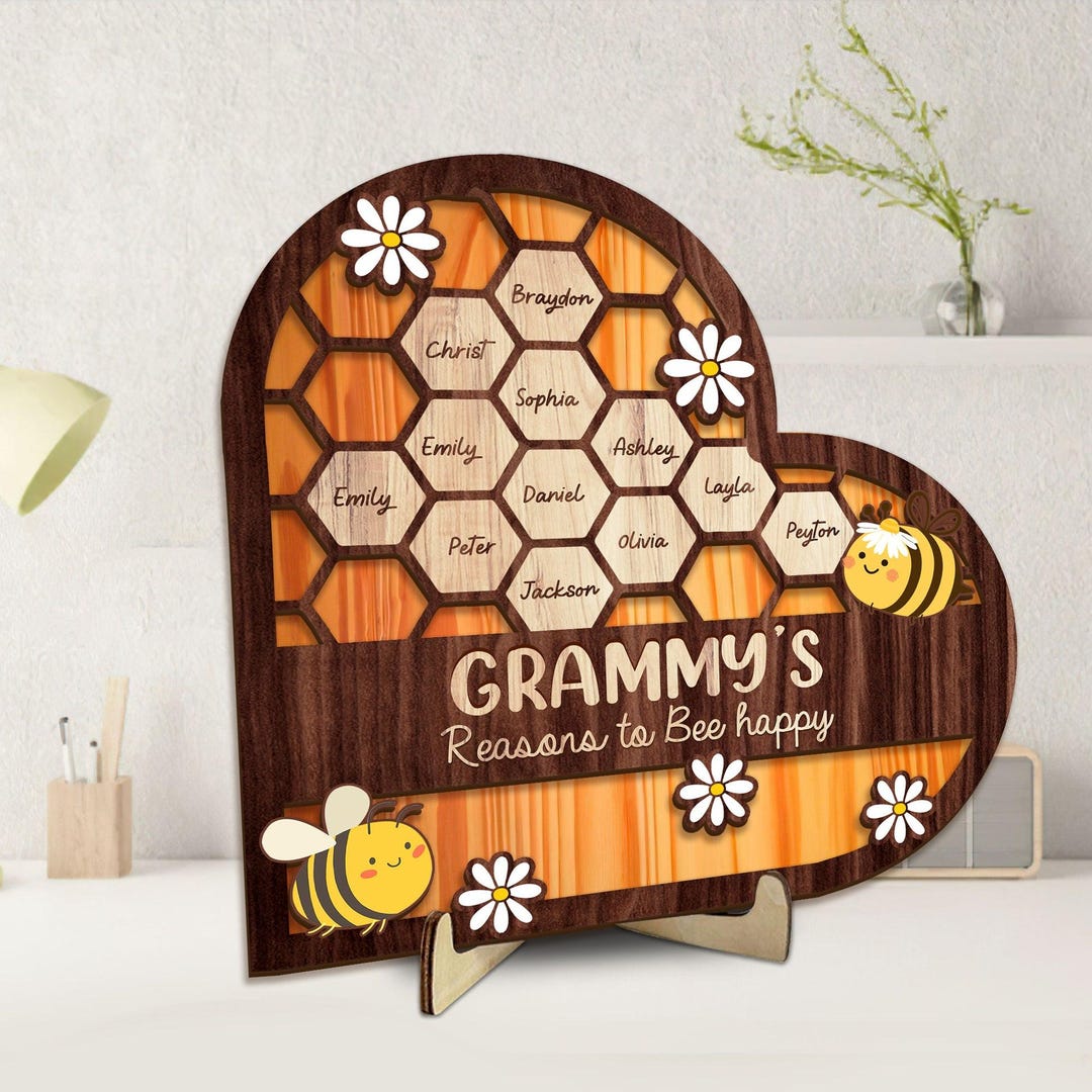 Personalized Grandma Bee Wooden Plaque, Kid's Name Wooden Sign, Reasons ...