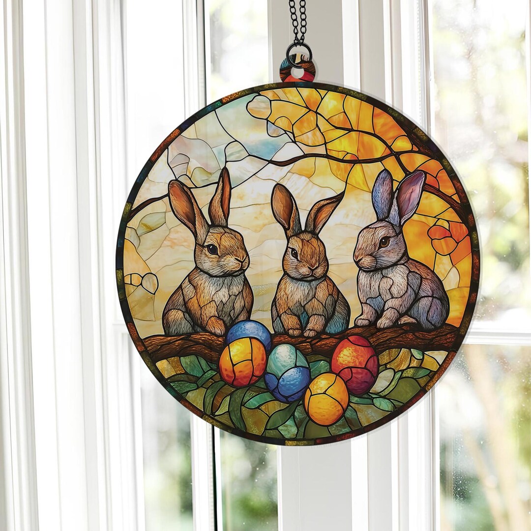 Bunny Easter Stained Glass Suncatcher, Rabbit Suncatcher, Easter Bunny ...