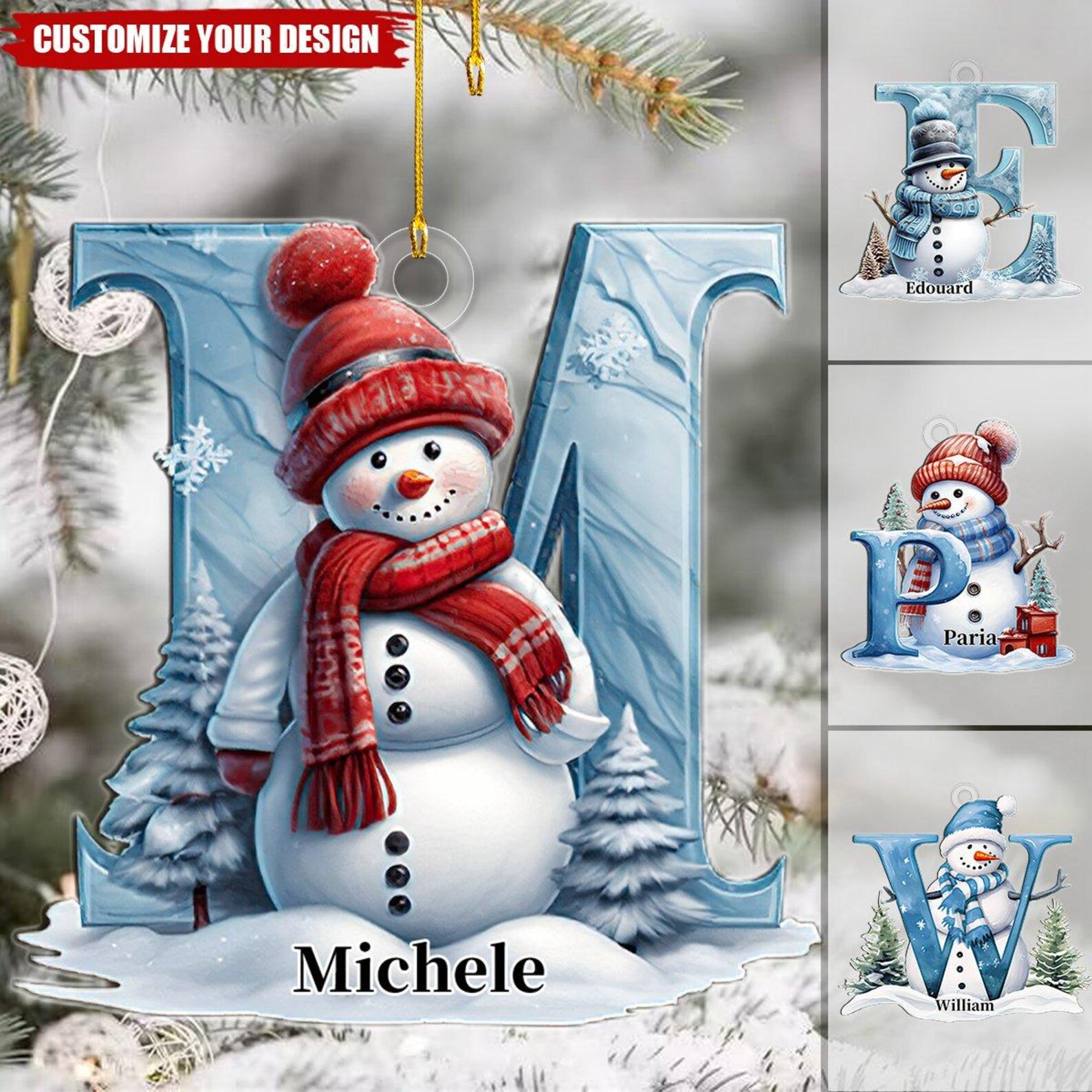 FREE GIFTBOX & CARD Personalized Snowman Christmas Ornament, Custom ...