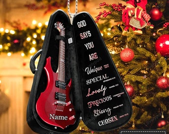 Guitar Cutout Christmas Ornament Detailed Electric Guitar Black Cherry ...