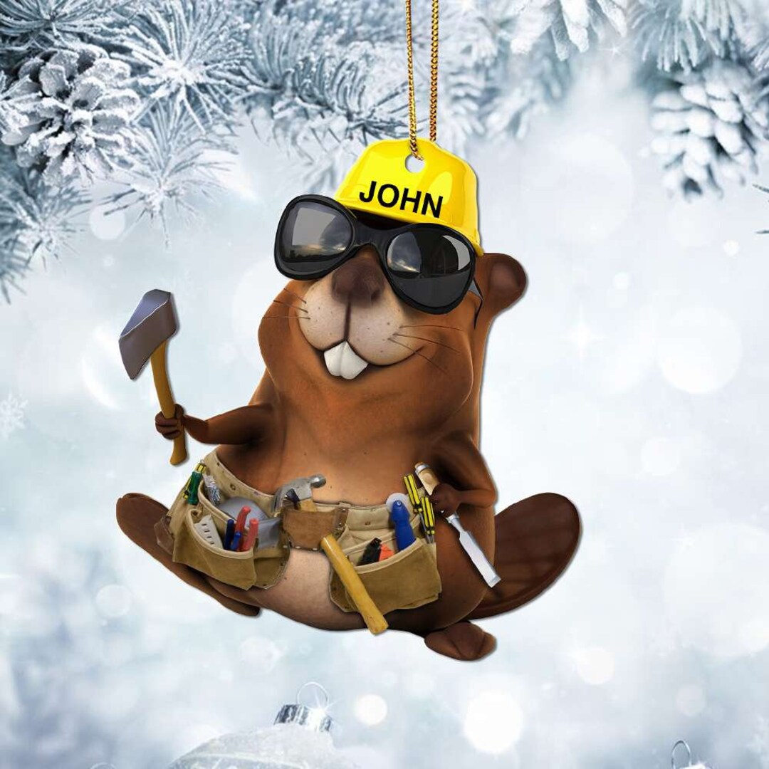 FREE GIFTBOX & CARD Personalized Carpenter Beaver Christmas Ornament ...