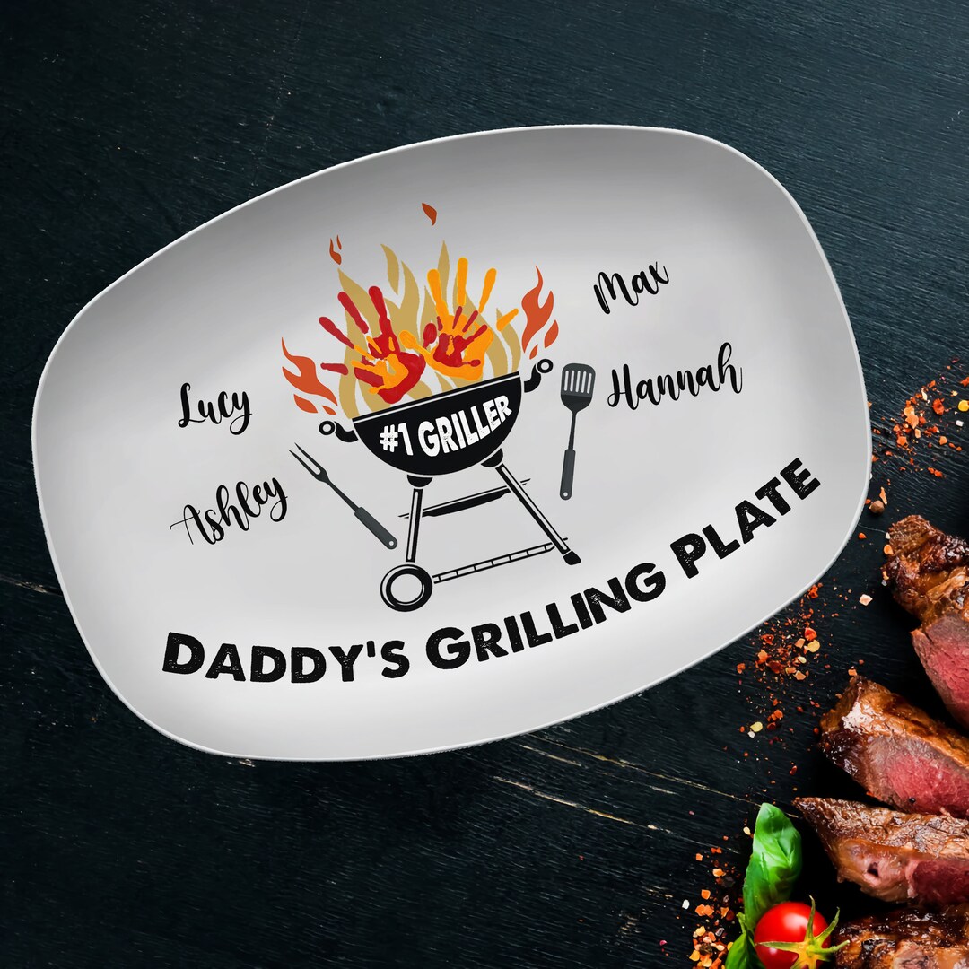 Daddy's Grilling Platter, Father's Day Gift, Personalized BBQ Handprint ...