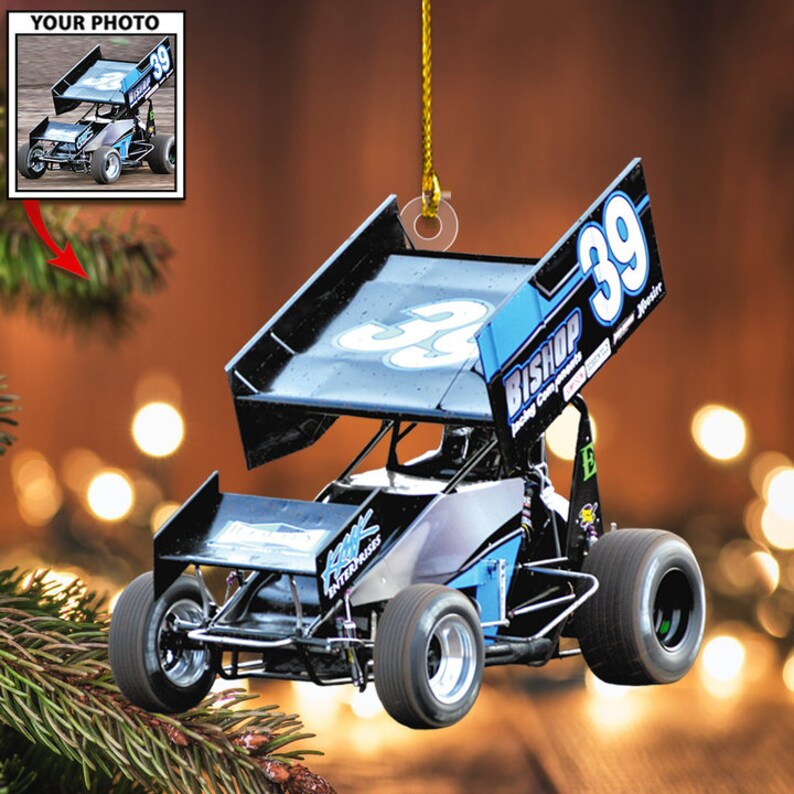 FREE GIFTBOX & CARD Personalized Photo Race Car Christmas Ornament ...