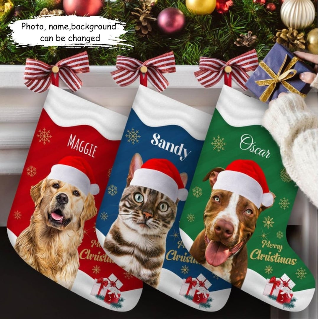 Personalized Pet Portrait Stockings Christmas, Pet Stockings With Name ...