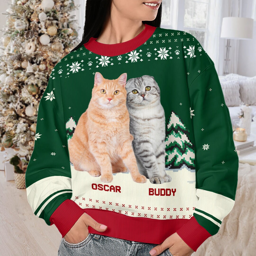 Persionalized Cat Christmas Ugly Sweater, Gift for Cat Owners Lovers Dad Mom, Custom Photo Cat ...