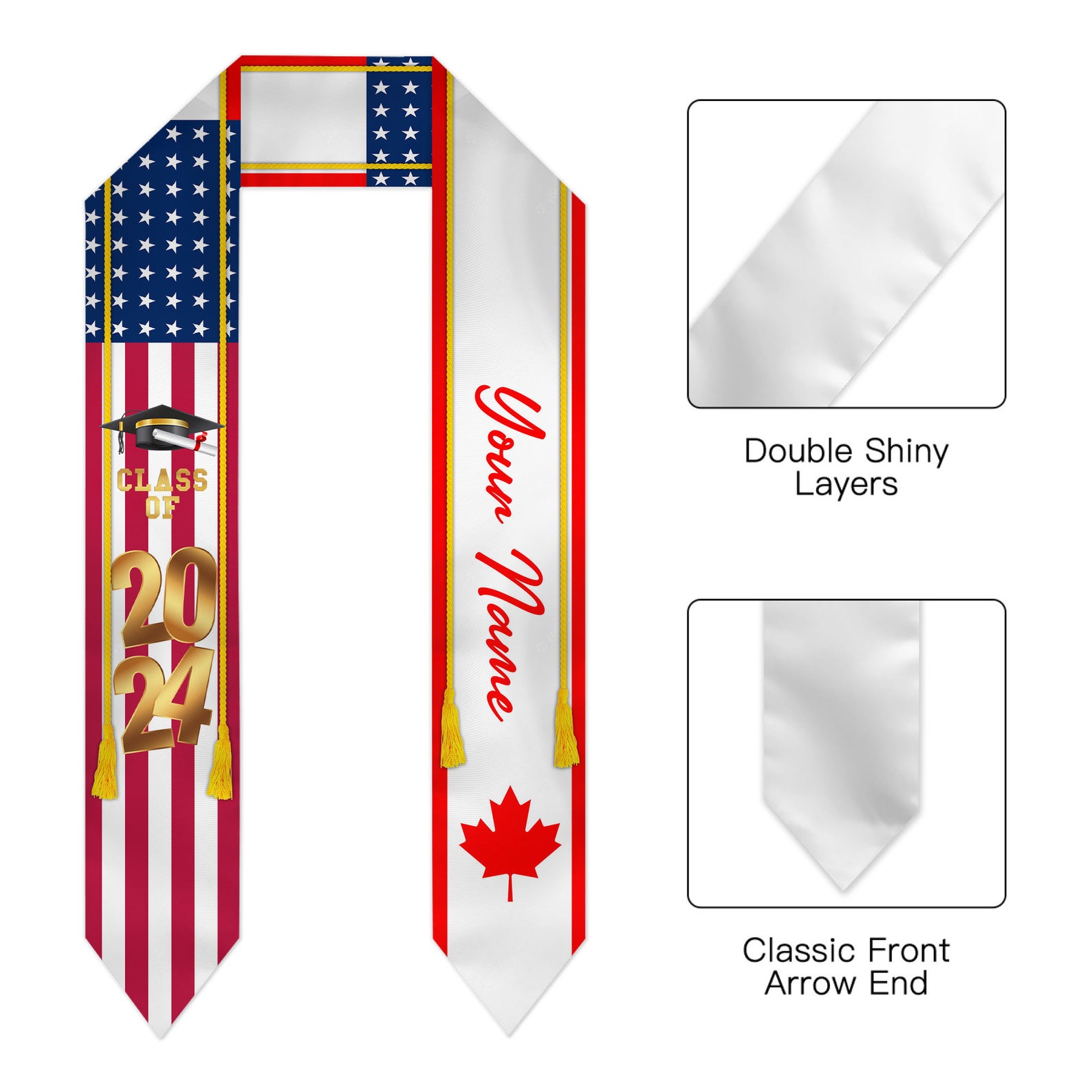 Personalized Congrats 2024 Graduation Stole, Mixed Two Flag Graduation ...