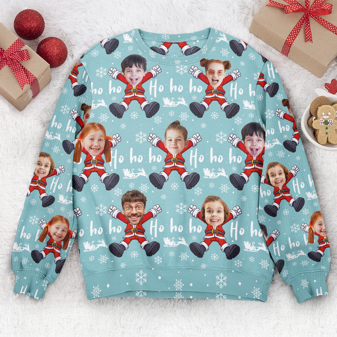Personalized Face Christmas Ugly Sweater, Family Santa Claus Photo Ugly ...