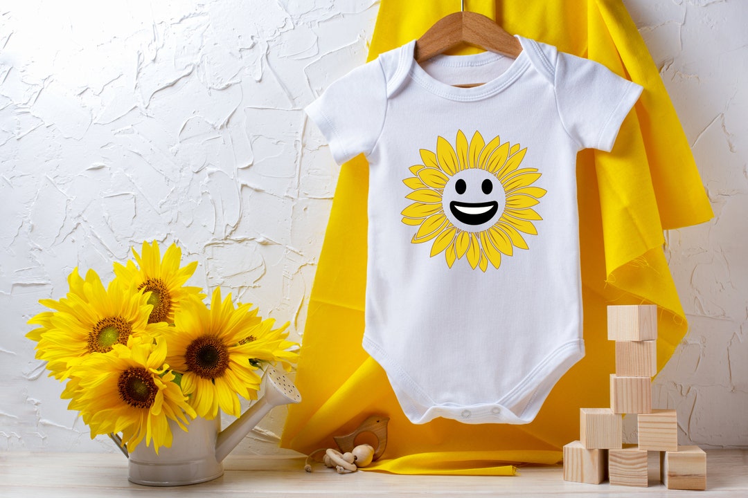 Yellow Sunflower Onesie® Happy Face Graphic Onesie® Flower Design, Baby ...