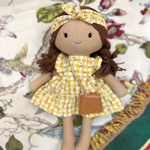 BEST PRICE- Handmade Rag Doll With Yellow Calico Check Dress/ Handmade ...
