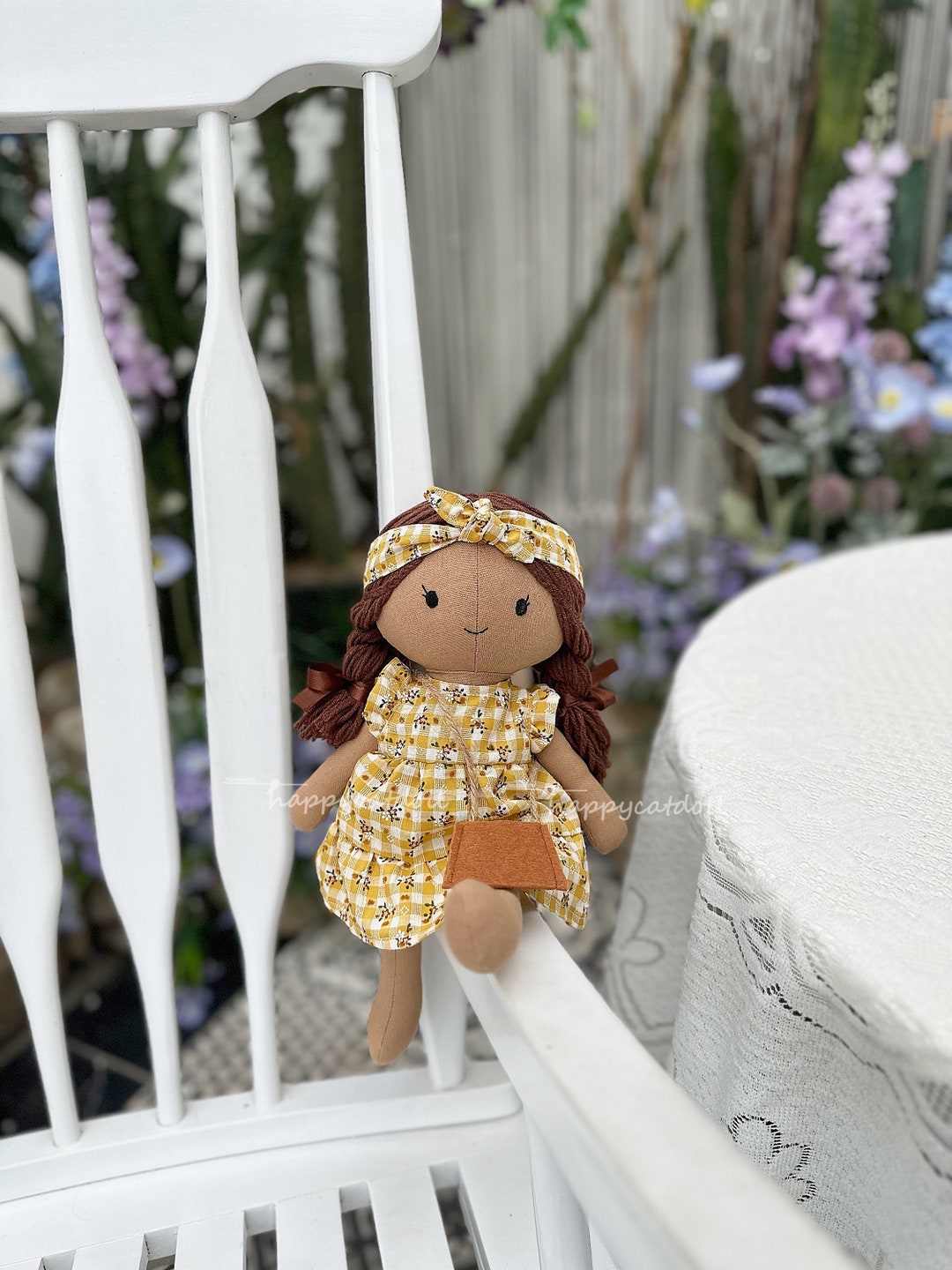 BEST PRICE- Handmade Rag Doll With Yellow Calico Check Dress/ Handmade ...