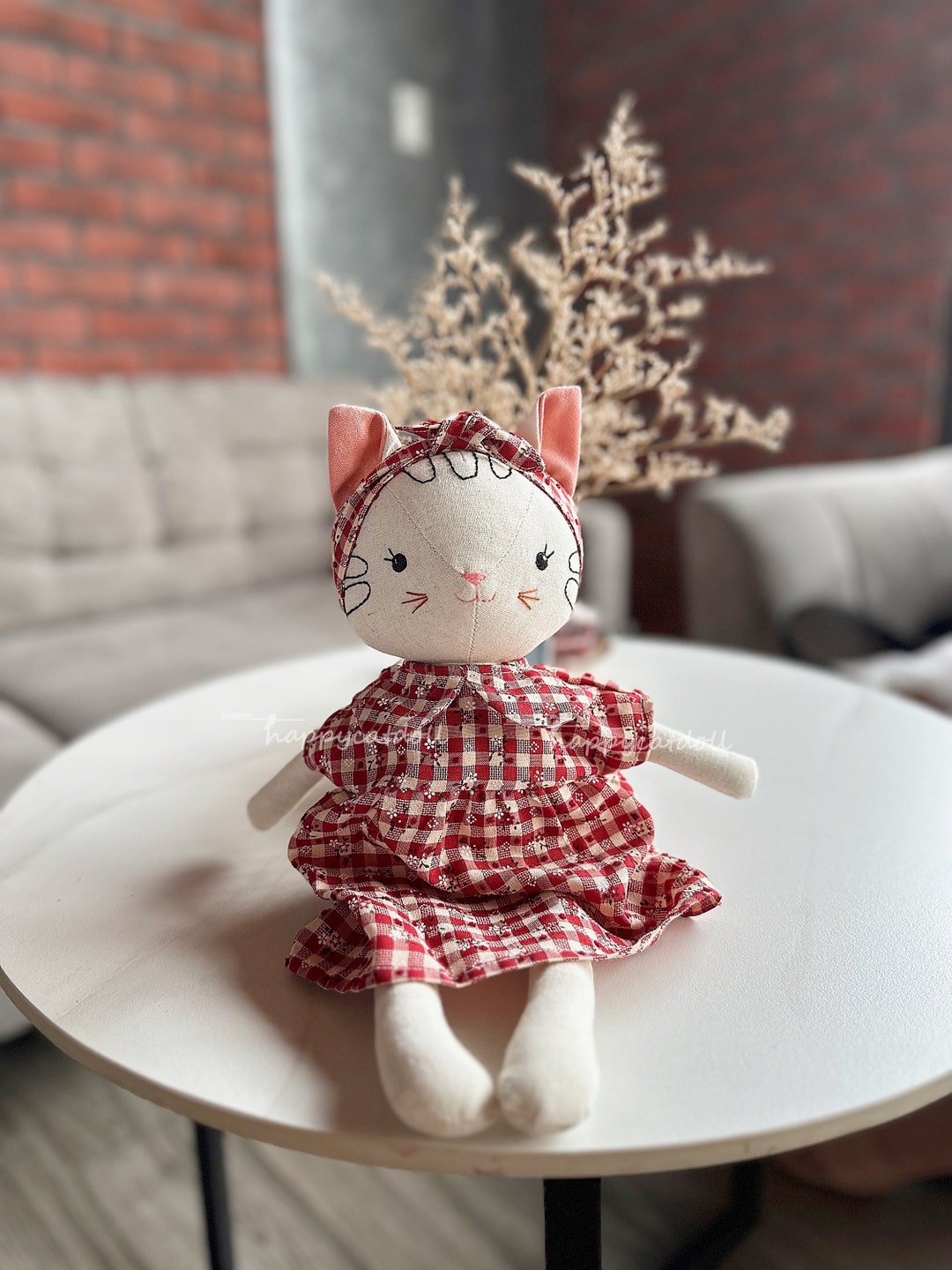 Handmade Heirloom Cat Doll / Stuffed Animal by Linen Fabric Toys for ...