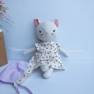 BEST PRICE Handmade White Cat Doll With Purple Pears Print Dress ...