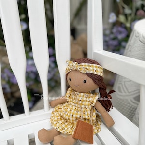 BEST PRICE- Handmade Rag Doll With Yellow Calico Check Dress/ Handmade ...