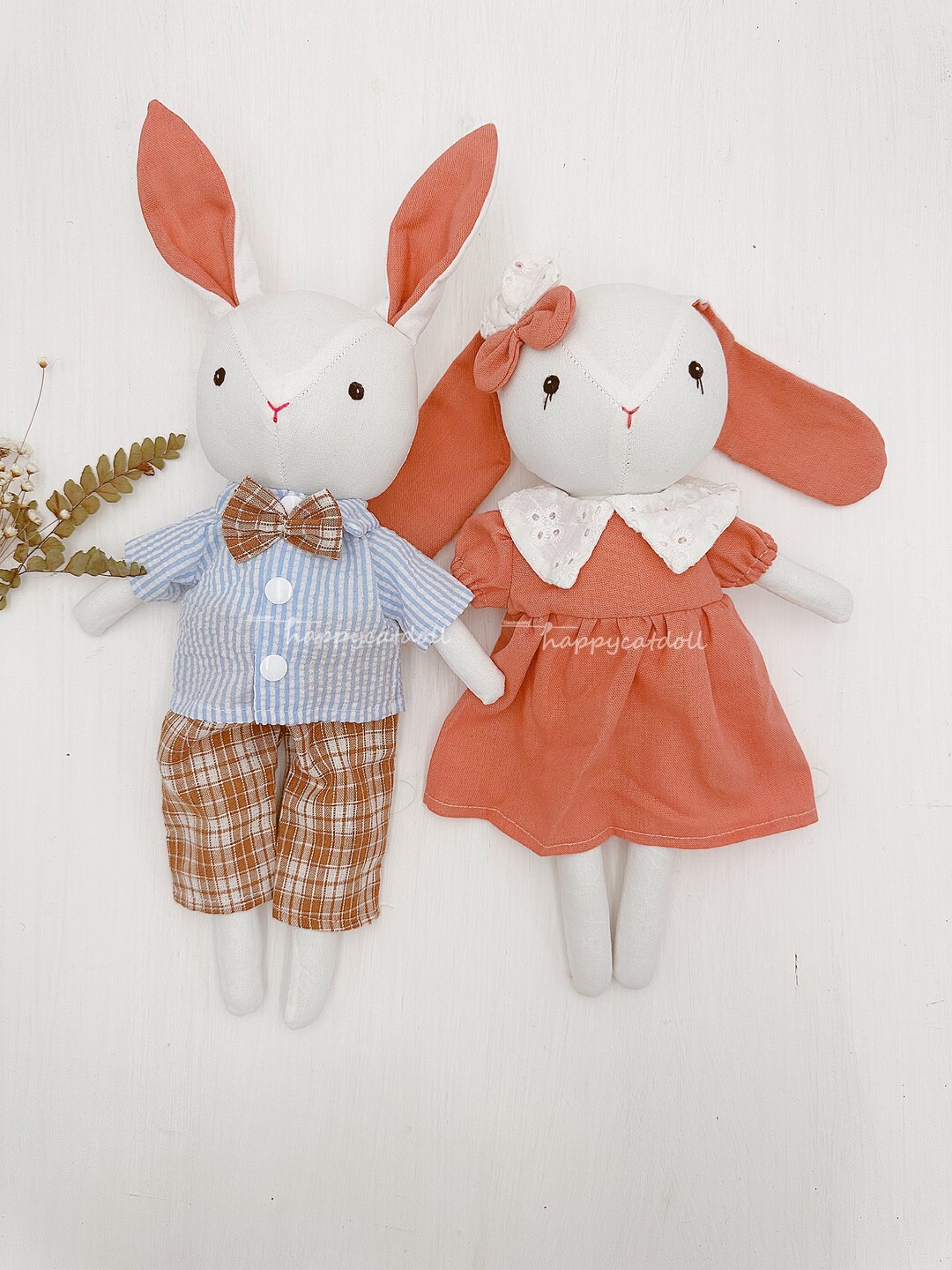 Couple Bunny Handmade Doll, Linen Stuffed Animal Toys, Great Quality ...