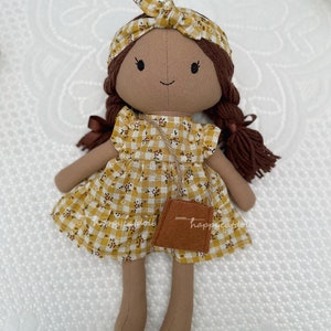BEST PRICE- Handmade Rag Doll With Yellow Calico Check Dress/ Handmade ...