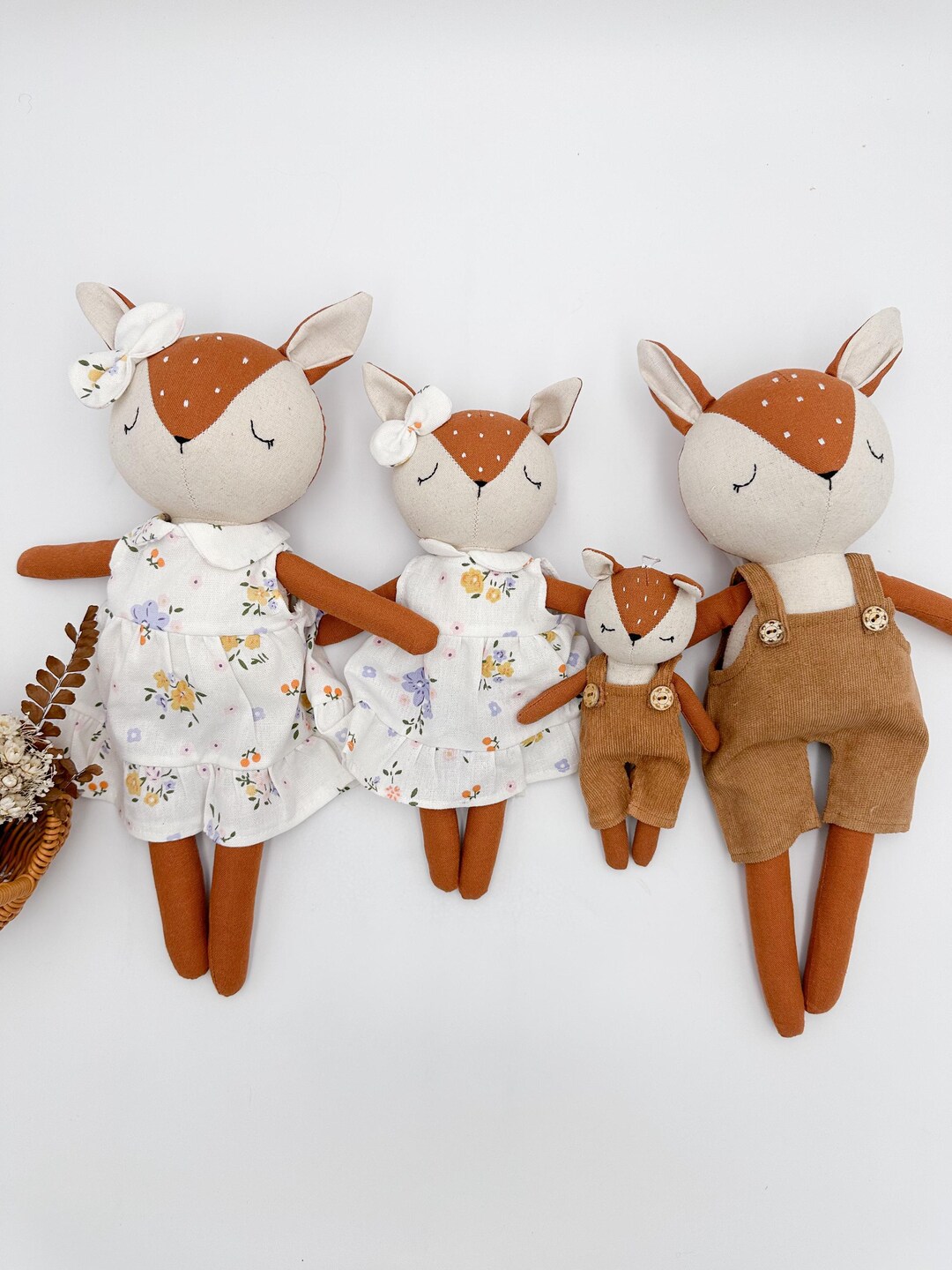 Handmade Deer Doll Family, Handcrafted Linen Stuffed Animal Toys for ...