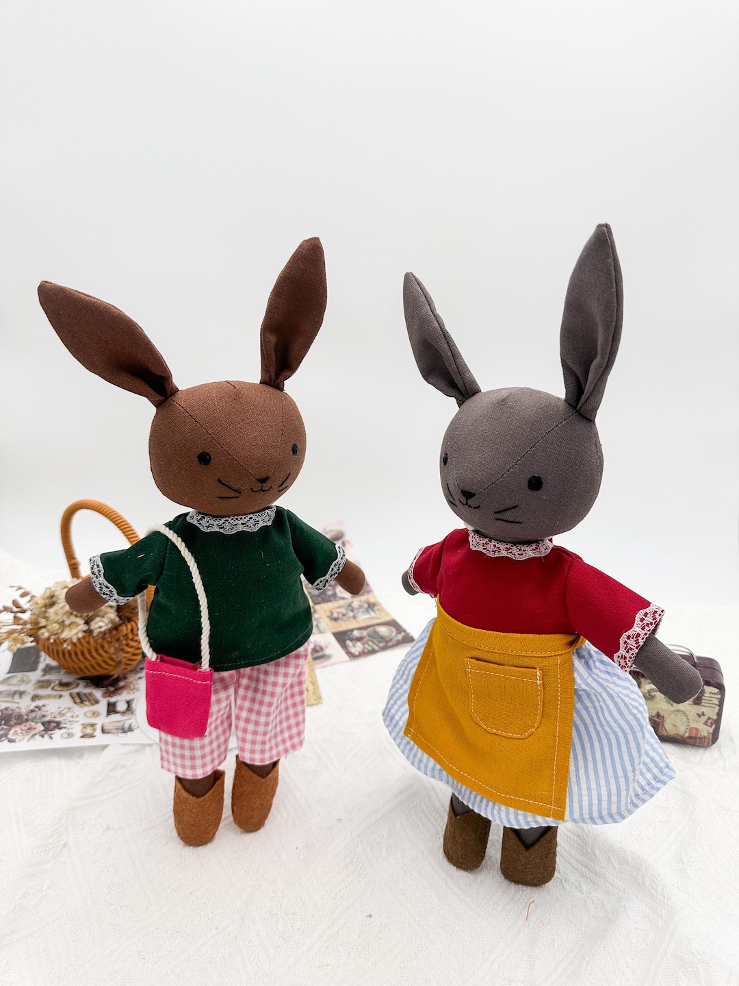 Vintage Style Handmade Couple Bunny Dolls Fabric Plush Rabbit Toy ...