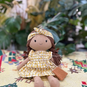 BEST PRICE- Handmade Rag Doll With Yellow Calico Check Dress/ Handmade ...