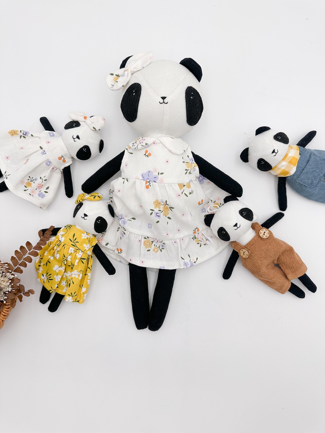 Handmade Panda Doll Family- Soft Fabric Plush Toy With Vintage Floral ...