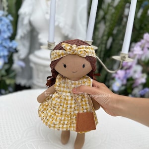 BEST PRICE- Handmade Rag Doll With Yellow Calico Check Dress/ Handmade ...