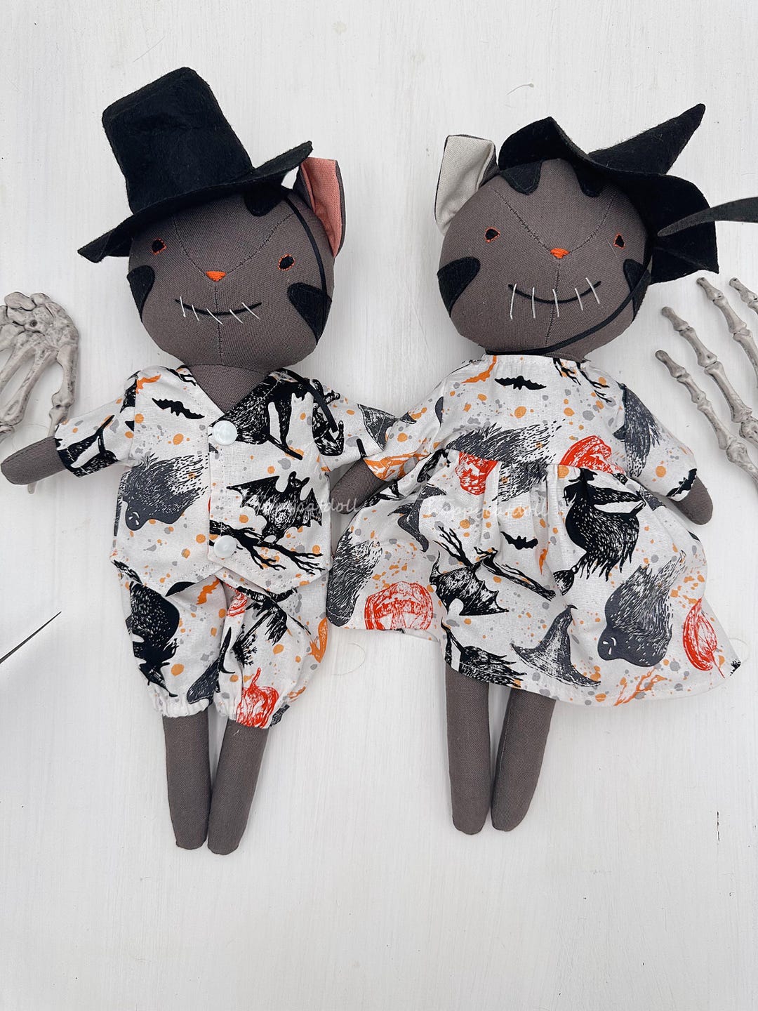 Handmade Linen Halloween Cat Doll, Pumpkin Doll Outfits, Ghost Stuffed ...