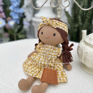 BEST PRICE- Handmade Rag Doll With Yellow Calico Check Dress/ Handmade ...