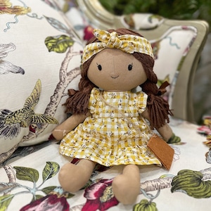 BEST PRICE- Handmade Rag Doll With Yellow Calico Check Dress/ Handmade ...