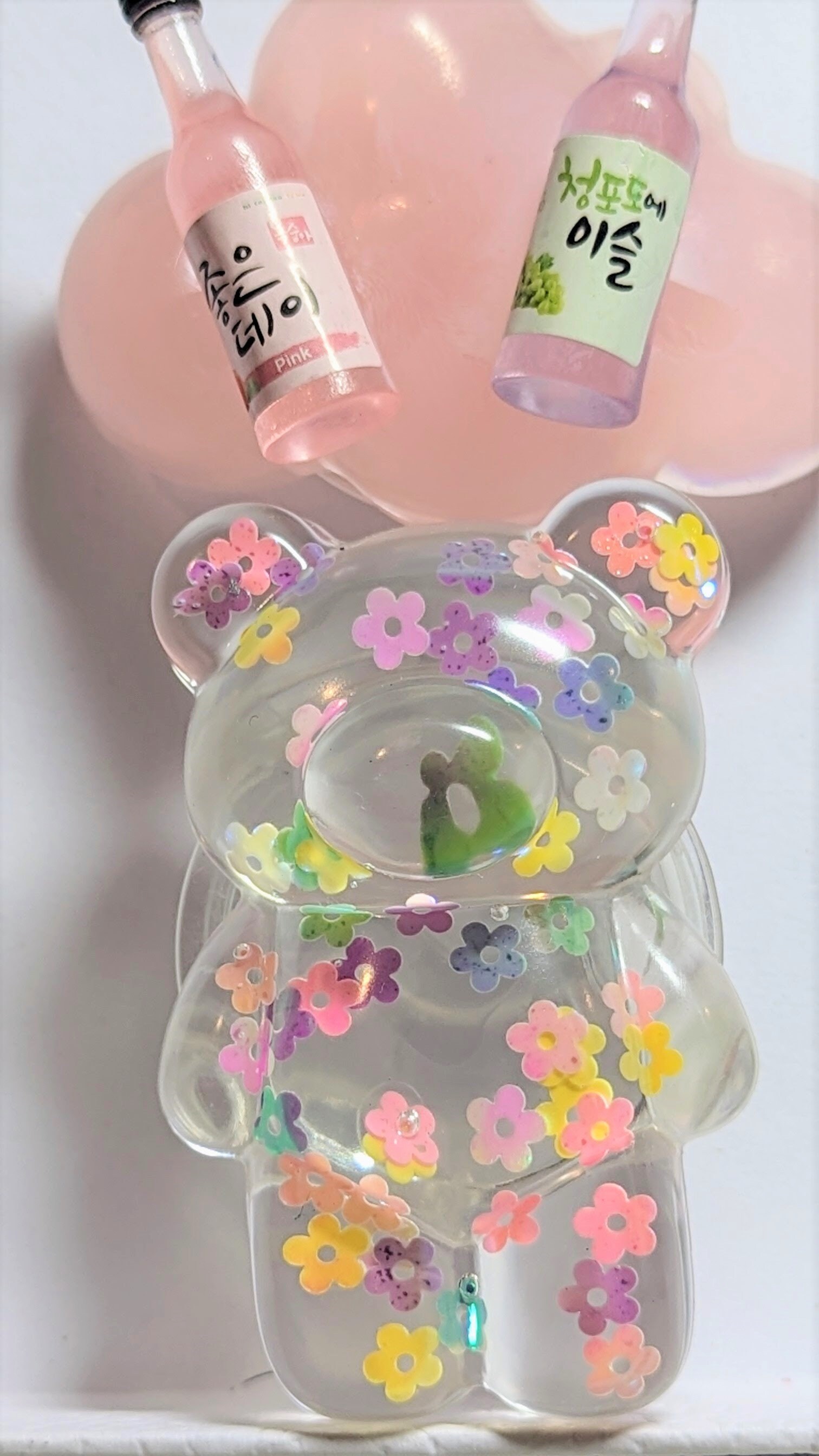 Clear Resin Bear Device Grip With Flowers. Great for Phones - Etsy