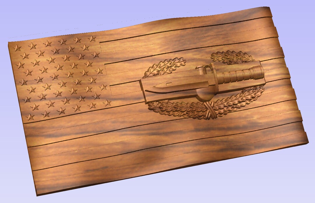 Wavy US Flag With Combat Action Badge - Etsy