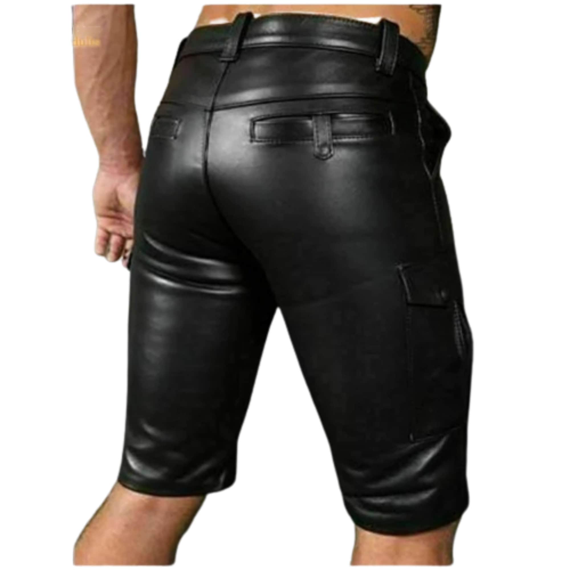 Mens Black Real Leather Shorts Handmade Leather Cargo Shorts With ...
