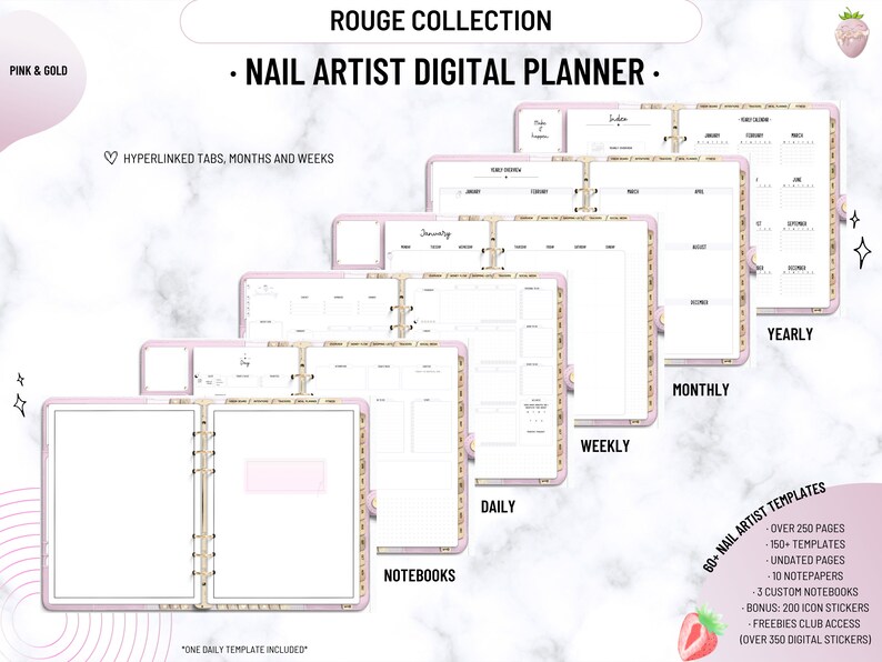 UNDATED Pink & Gold Nail Tech/artist Weekly Digital Planner | Nail ...