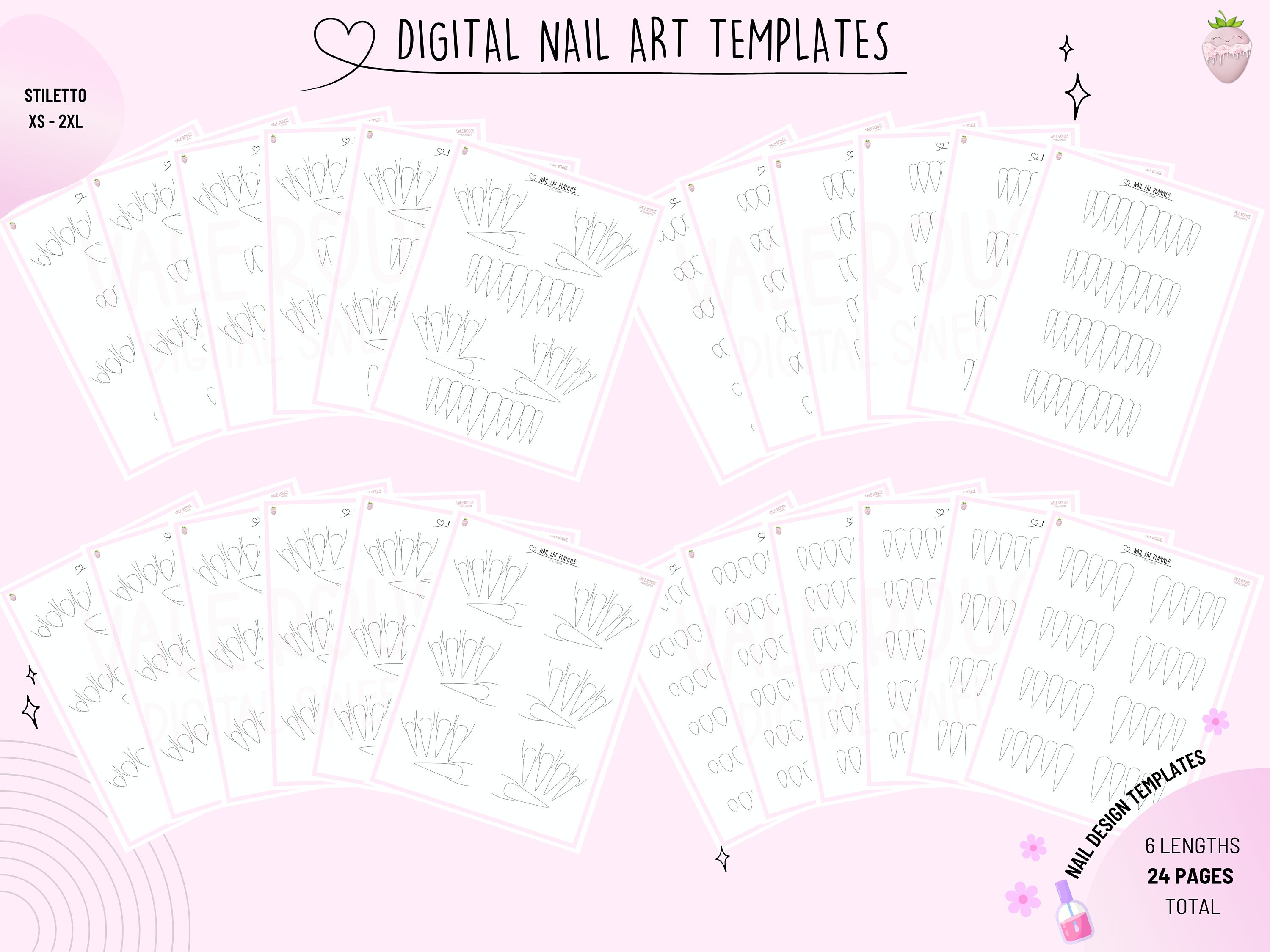 Stiletto Nail Art Templates | 6 Lengths | Nail Sketch, Drawings ...