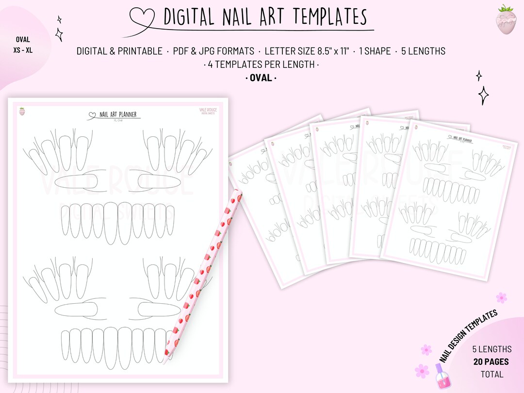 Oval Nail Art Templates | 5 Lengths | Nail Sketch, Drawings | Practice ...
