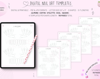 Oval Nail Art Templates | 5 Lengths | Nail Sketch, Drawings | Practice ...