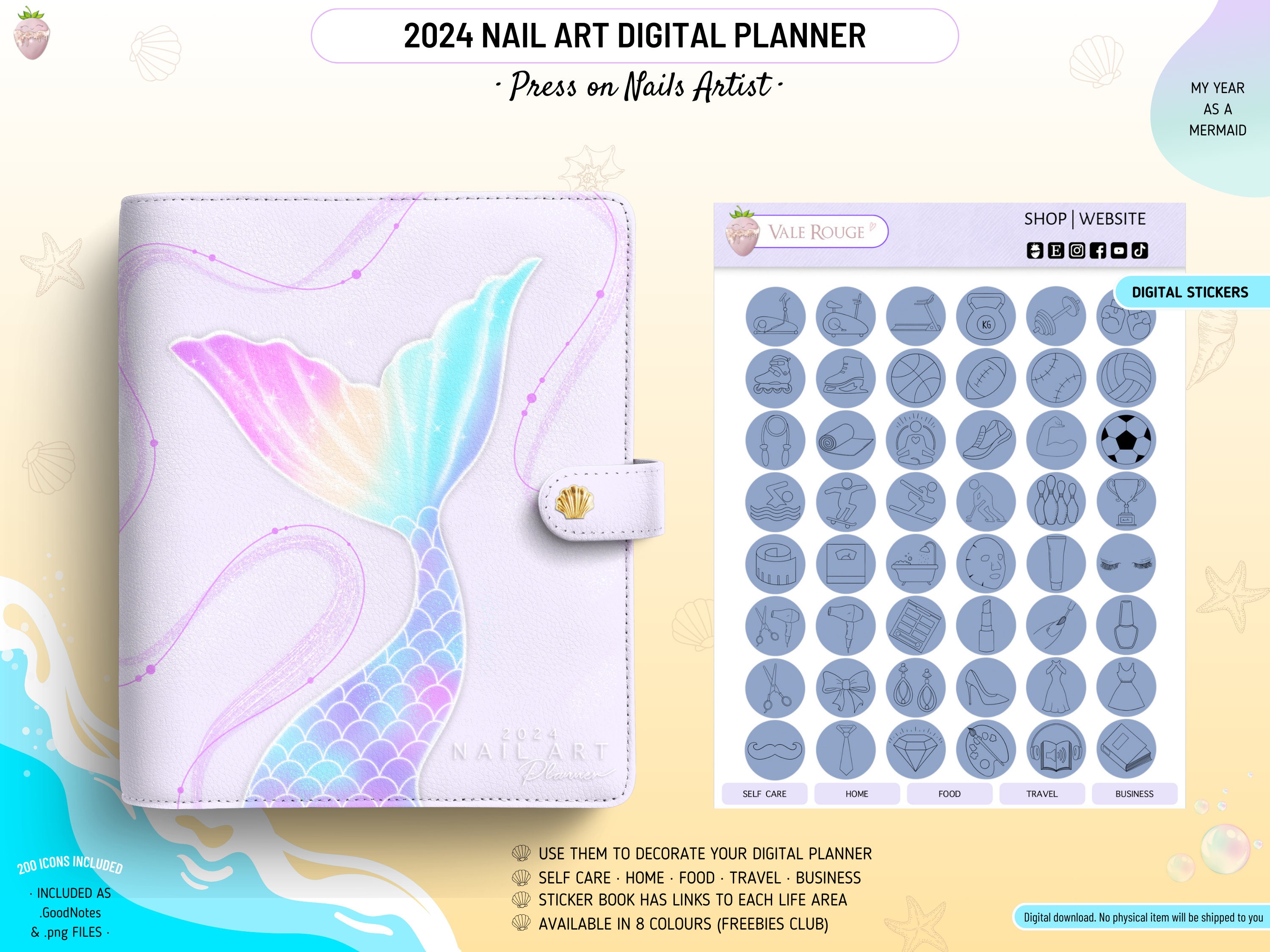 2024 Press on Nails Digital Planner My Year as a Mermaid Daily/weekly ...