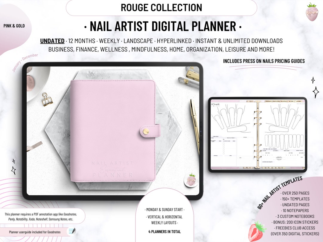UNDATED Pink & Gold Nail Tech/artist Weekly Digital Planner | Nail ...