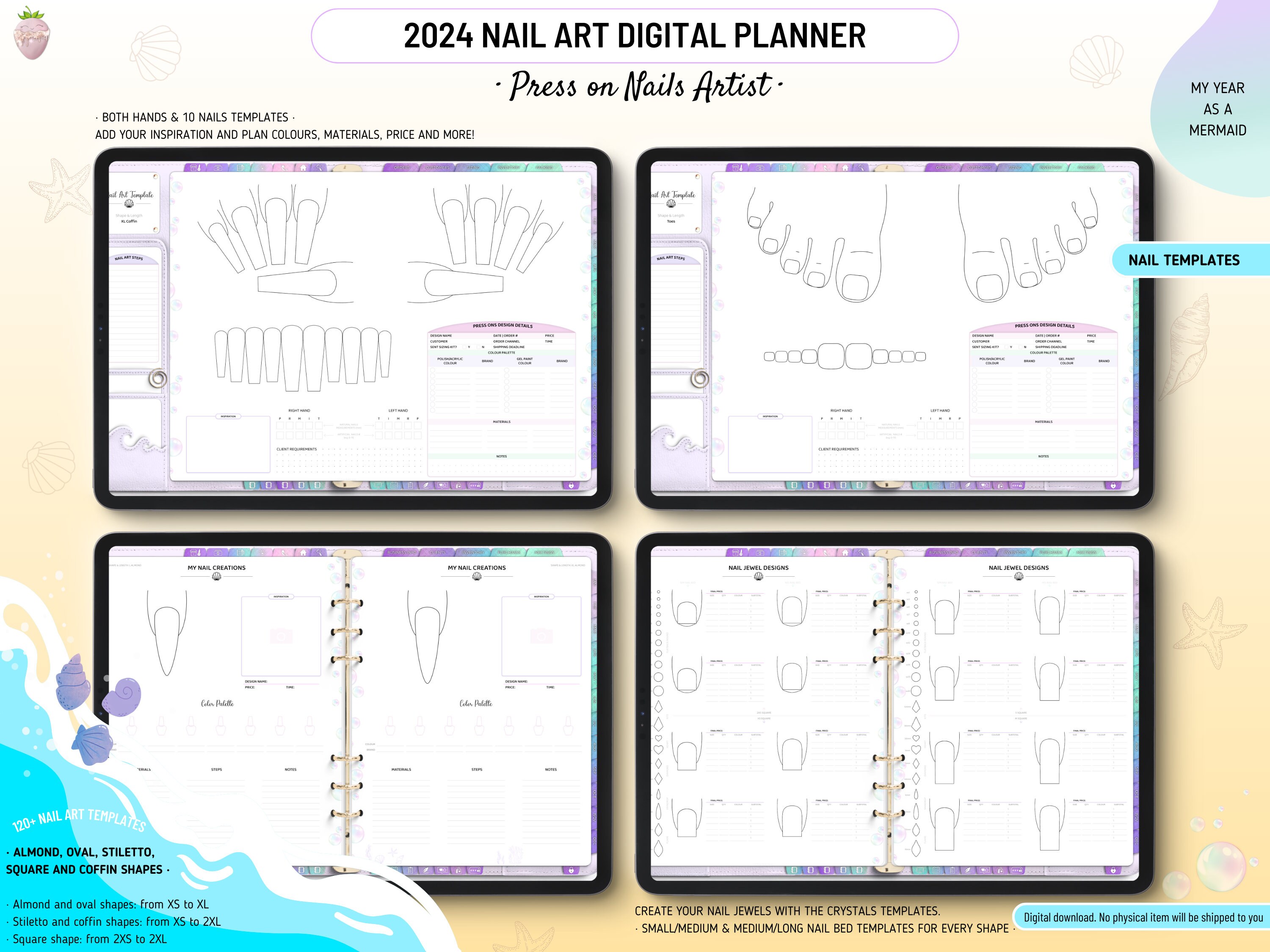 2024 Press on Nails Digital Planner My Year as a Mermaid Daily/weekly ...