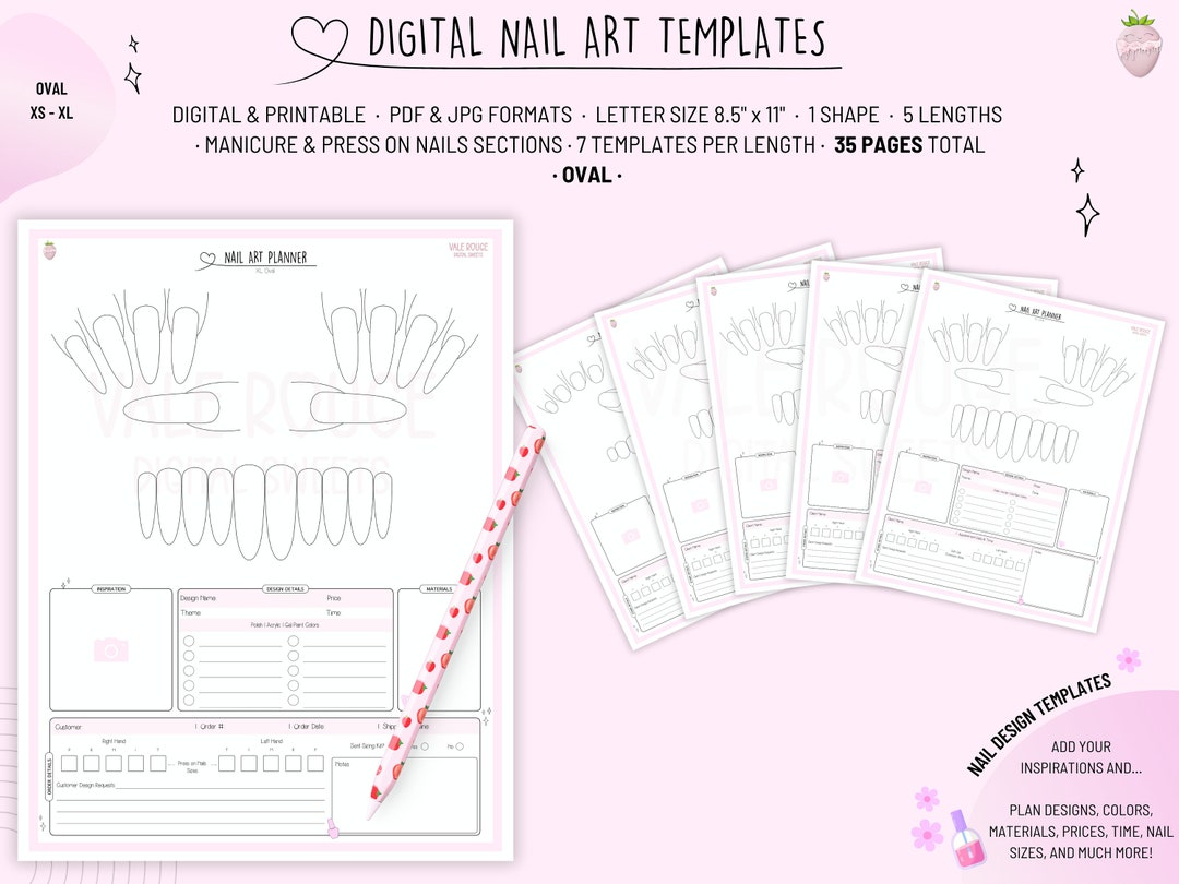 Oval Nail Art Templates With Text Boxes 5 Lengths Nail Sketch, Drawings ...