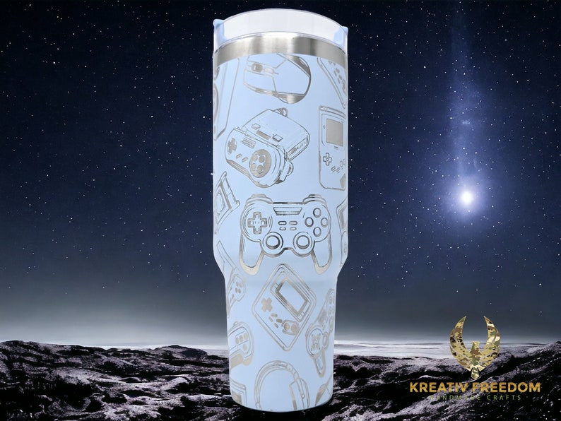 Nostalgic Gamer Themed 40oz Laser Engraved Tumbler With Handle ...