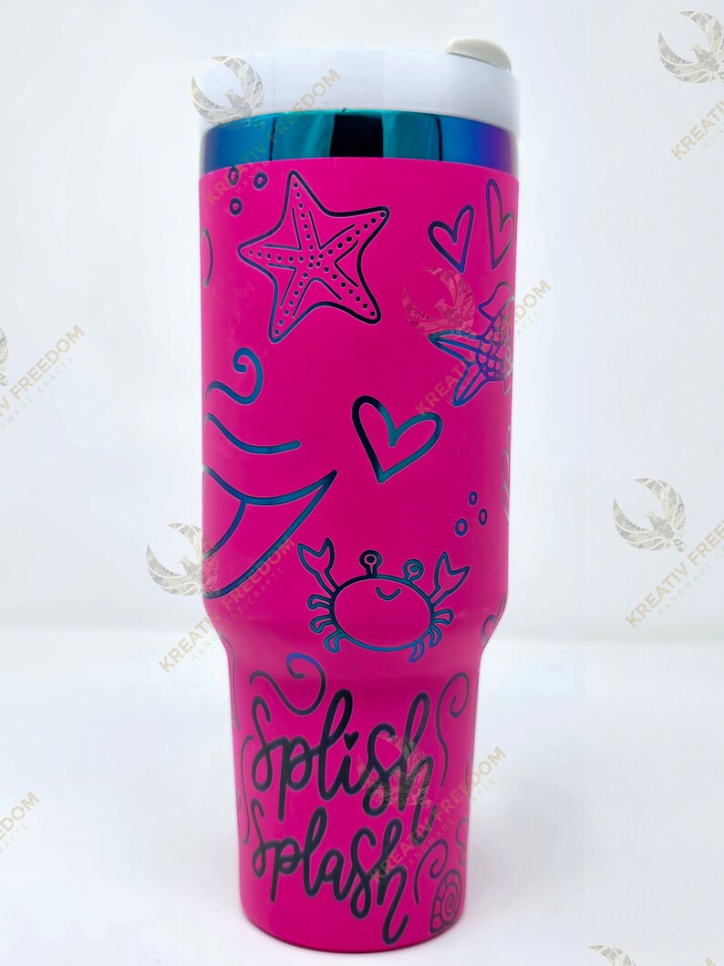 Splish Splash Mermaid 40oz Laser Engraved Tumbler With Handle ...