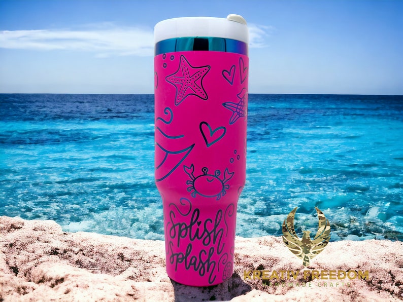 Splish Splash Mermaid 40oz Laser Engraved Tumbler With Handle ...