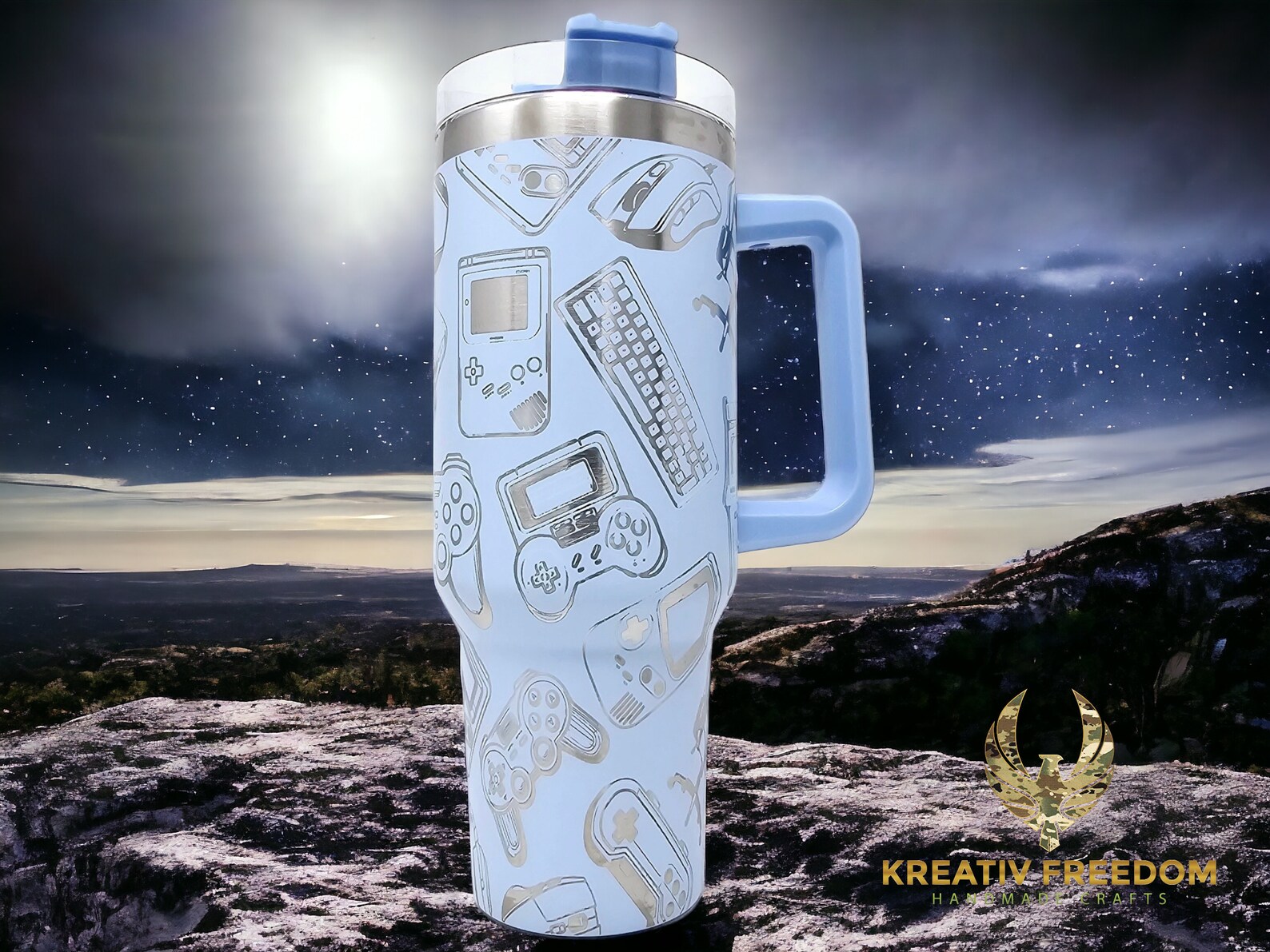 Nostalgic Gamer Themed 40oz Laser Engraved Tumbler With Handle ...