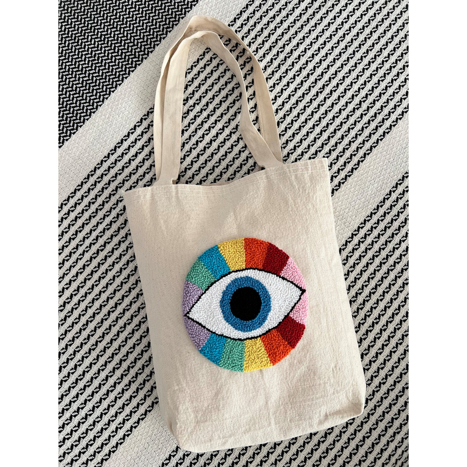 Punch Needle Tote Bag, Tufted and Handmade Bag, Canvas Cloth Bag, Eco ...