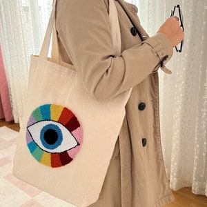 Punch Needle Tote Bag, Tufted and Handmade Bag, Canvas Cloth Bag, Eco ...